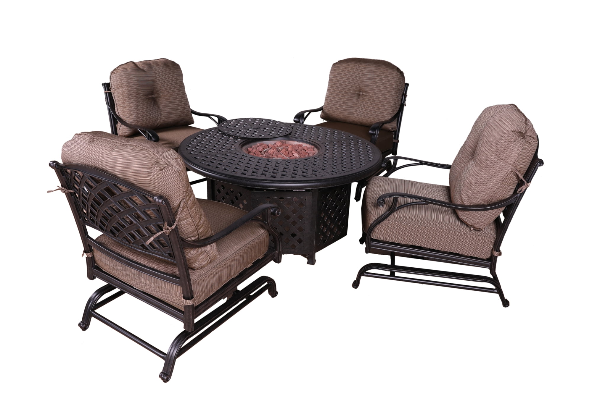5-Piece Cushioned Firepit Set, 52" Round Chat High Firepit Table ...