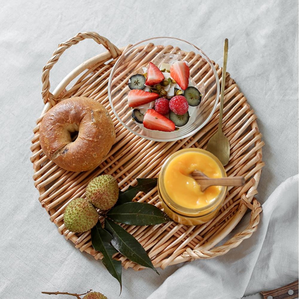 Rattan Storage Tray Woven Picnic Basket Fruit Snacks Portable Storage ...