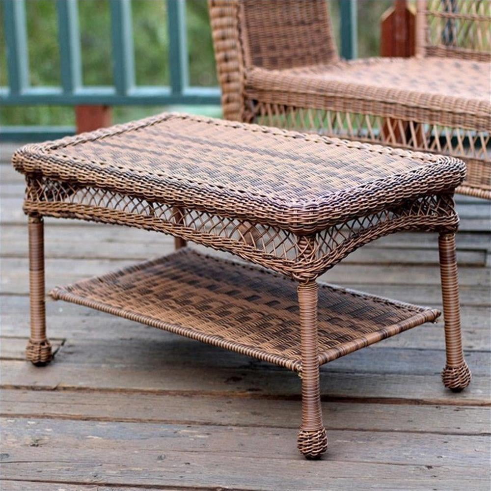 Click here for Jeco Wicker Patio Furniture Coffee Table In Honey prices