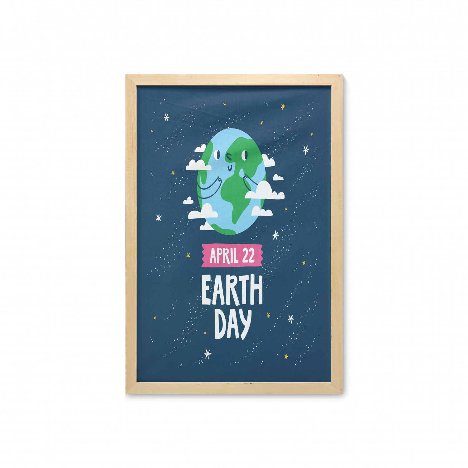 Earth Day Wall Art with Frame, Smiling Globe Environmental Message ...