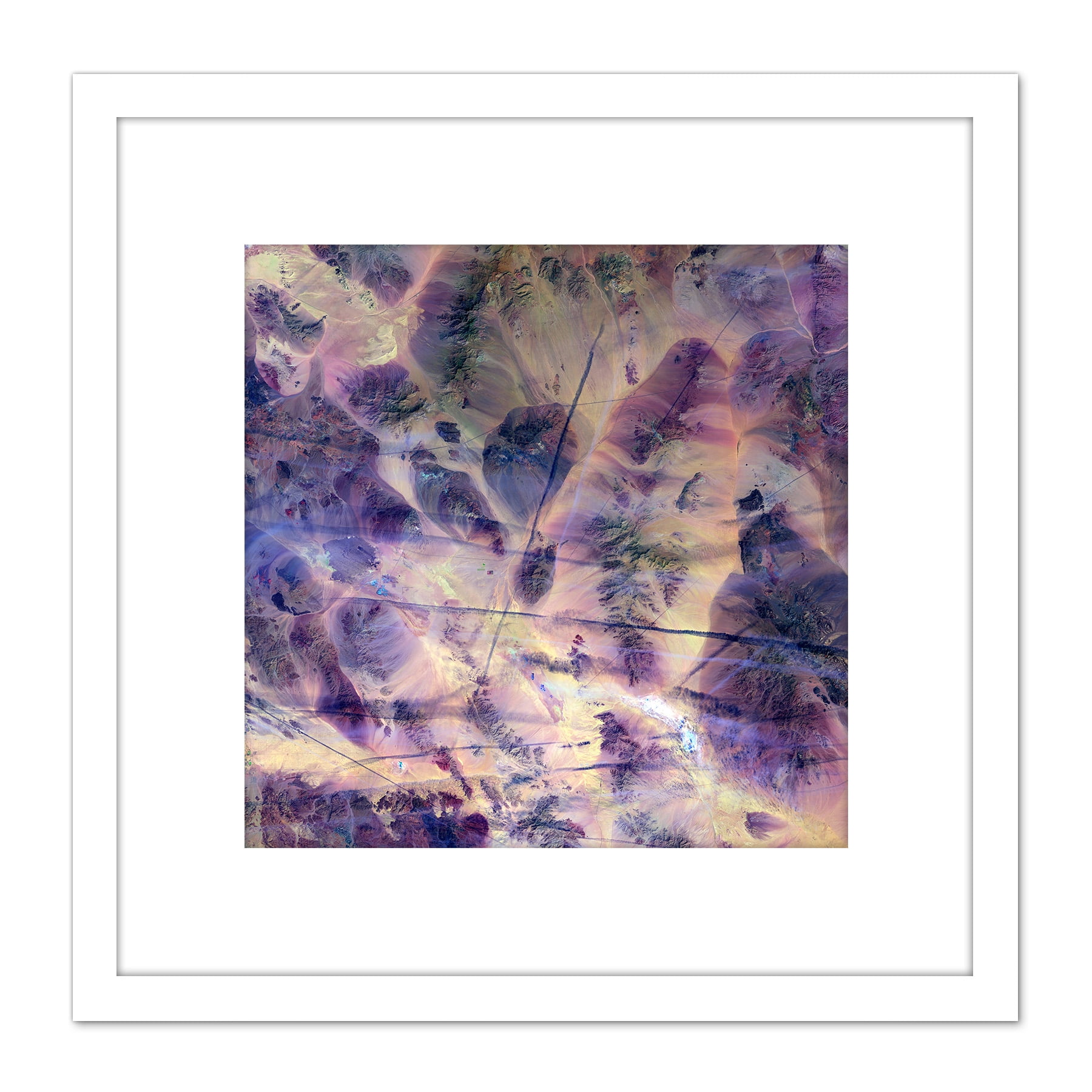 Abstract Gem Stone Purple 8X8 Inch Square Wooden Framed Wall Art Print Picture with Mount ...