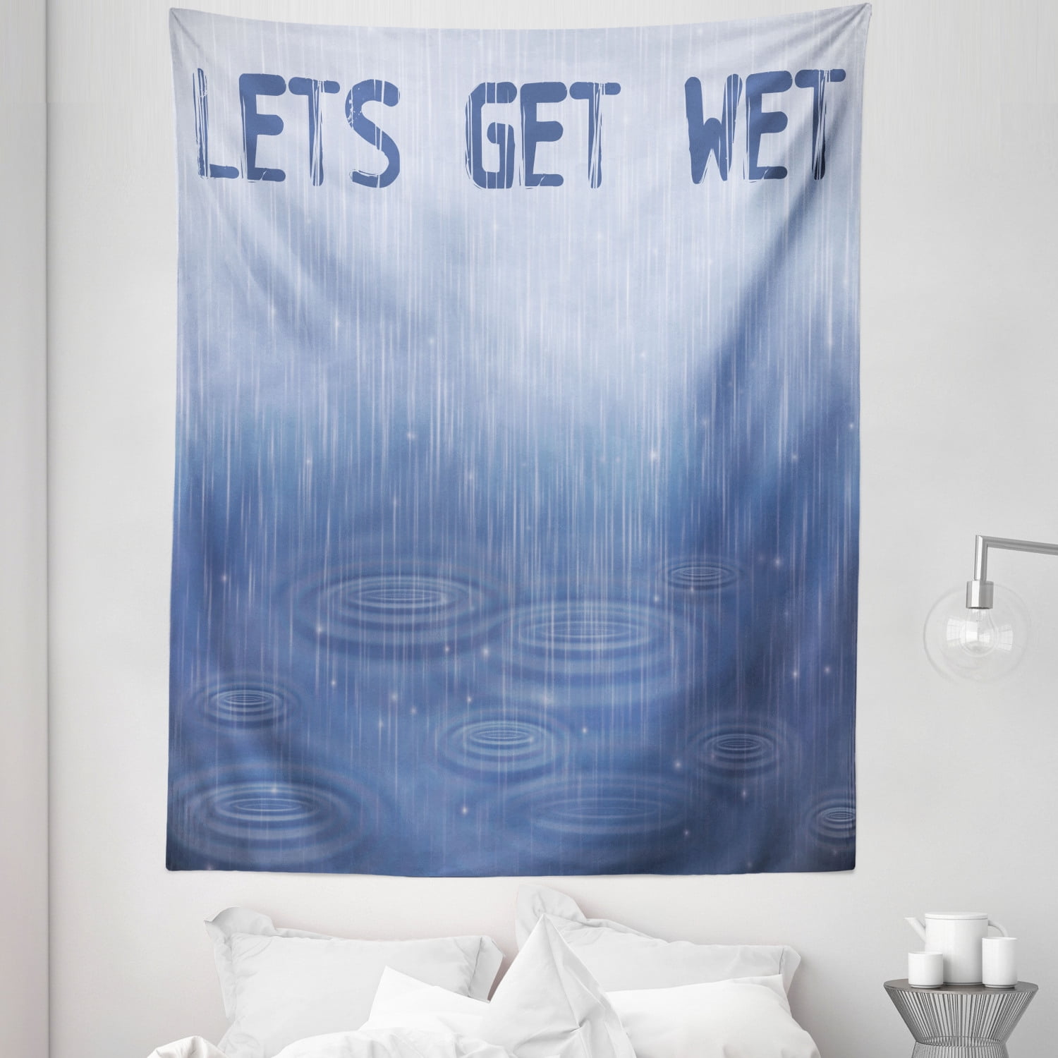 Lettering Tapestry, Let's Get Wet Typography with Heavy Rain on Soft ...