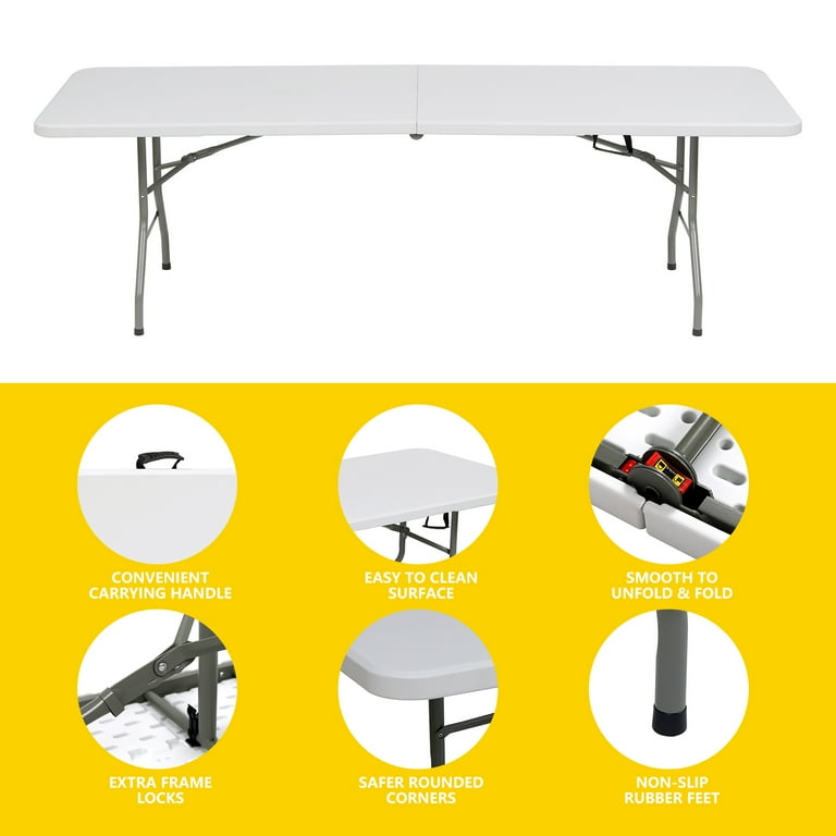 GIVIMO 8ft Long Folding Party Table for Office Beach Picnic Garden Home Dining Wedding Indoor Outdoor White