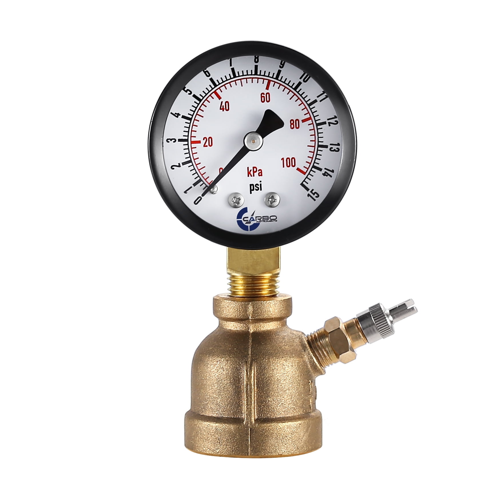Gas Test Pressure Gauge 15 Pound, 15 PSI/100 kPa 3/4” FNPT Brass Bell ...