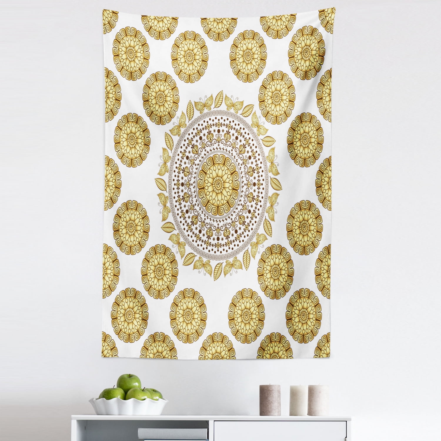 Mandala Tapestry, Circle Mandala Pattern Butterflies with Leaves ...