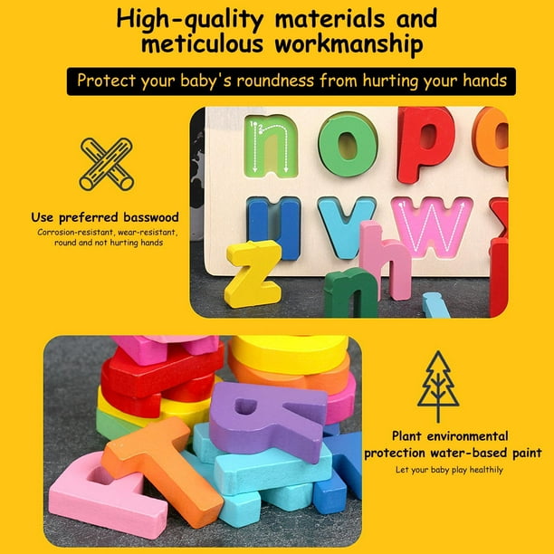 Wooden Alphabet Number Puzzles Kids ABC Letter Number Shape Puzzles ...