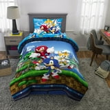 Sonic the Hedgehog Kids 4 Piece Blue Reversible Comforter, Bed in a Bag ...