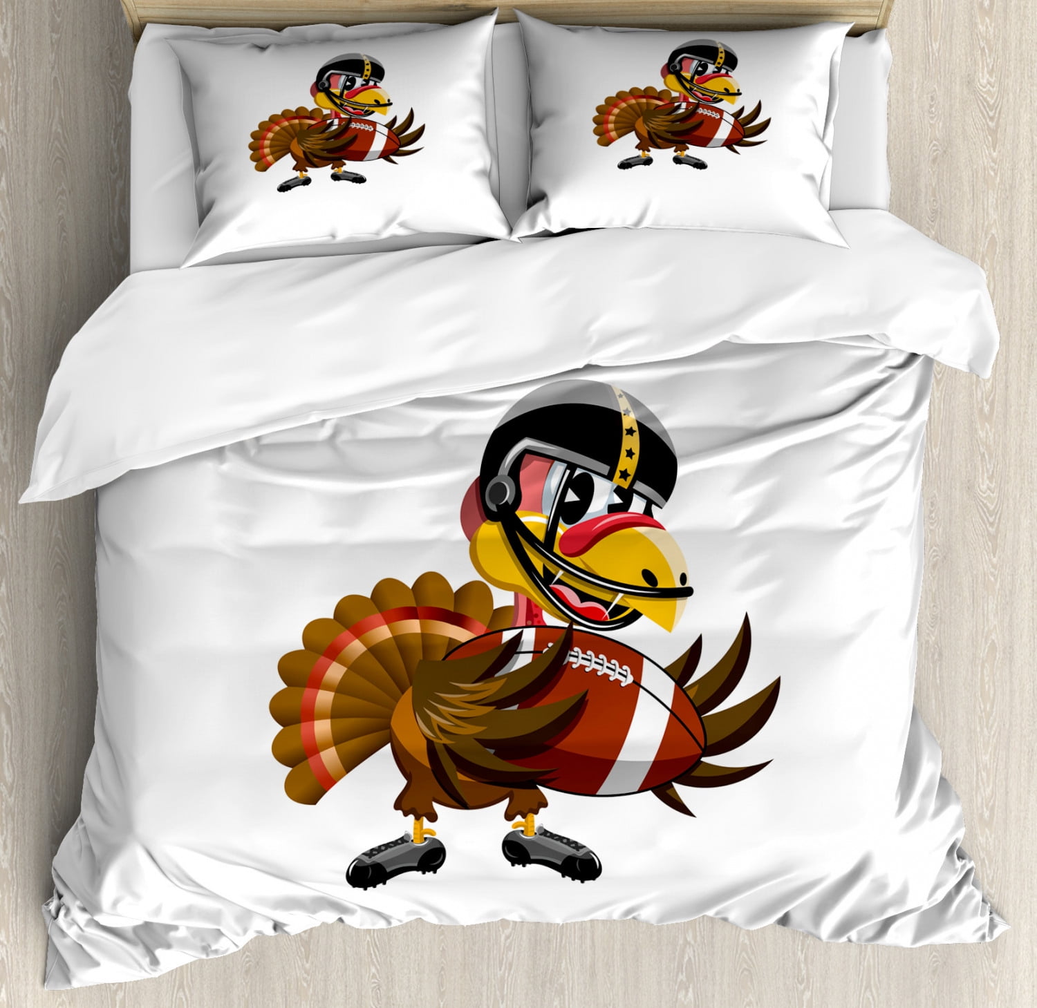 Turkey Duvet Cover Set Queen Size, American Football Player Bird in ...