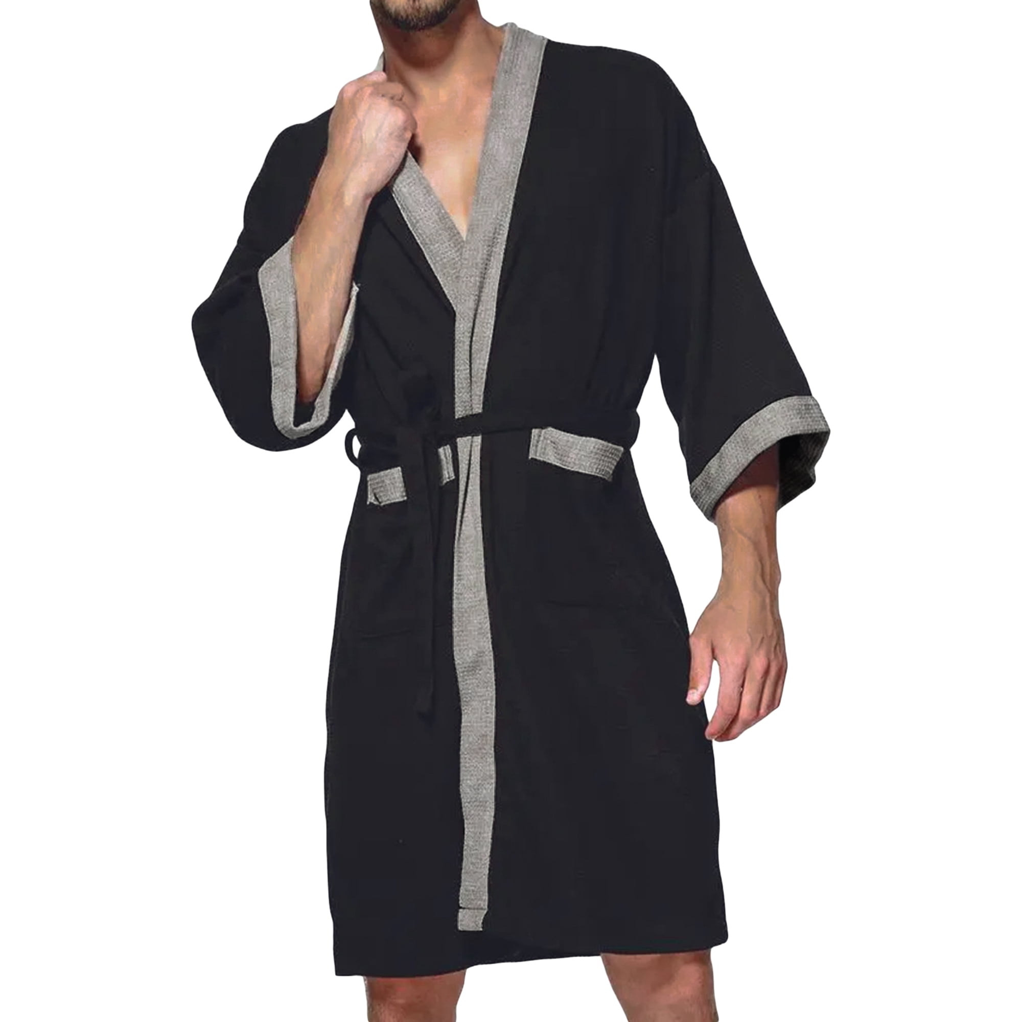 Click here for Sunsiom Men Long Sleeve Robe Cozy V Neck Contrast... prices