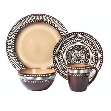 Lorren Home Trends 16 Piece Distressed Weave Dinnerware Set-White ...