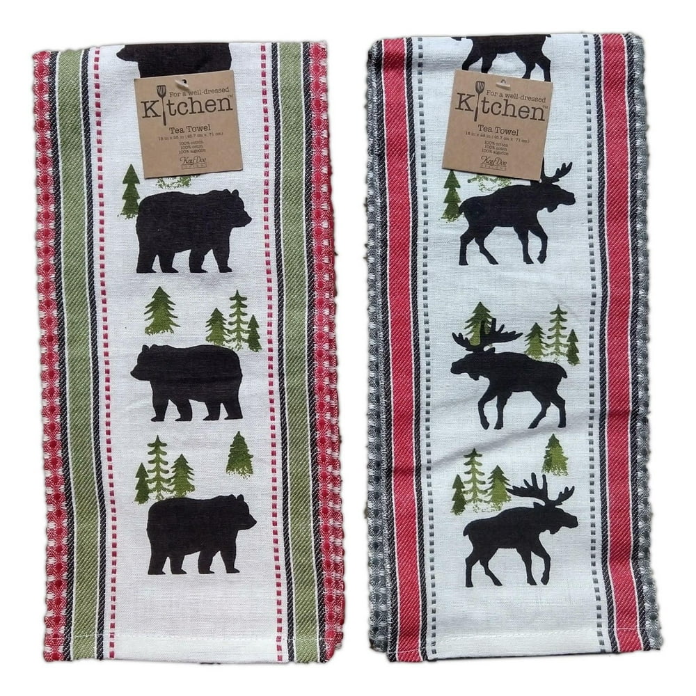 Set of 2 MOOSE & BEAR Simple Living Lodge Kitchen Tea Towel by Kay Dee ...