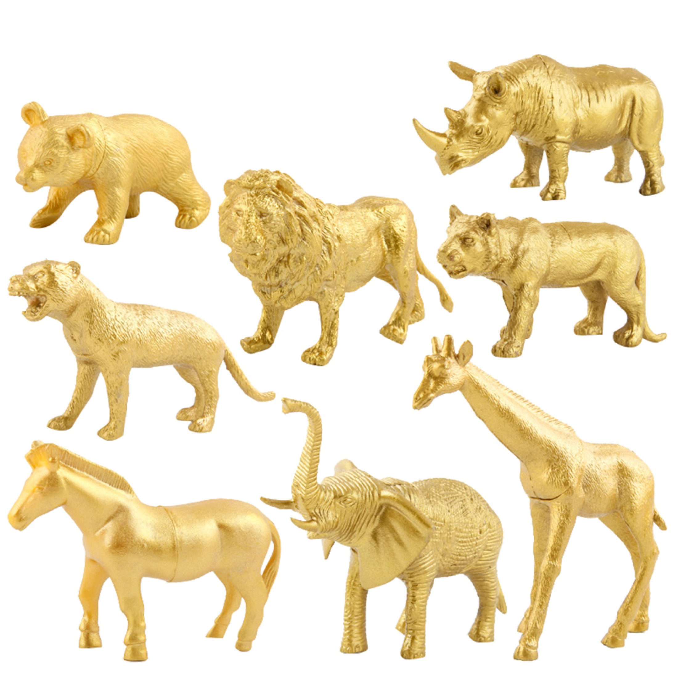 EUBUY 8pcs Wild Animal Doll Children Toy Lion Giraffe Golden Plastic ...