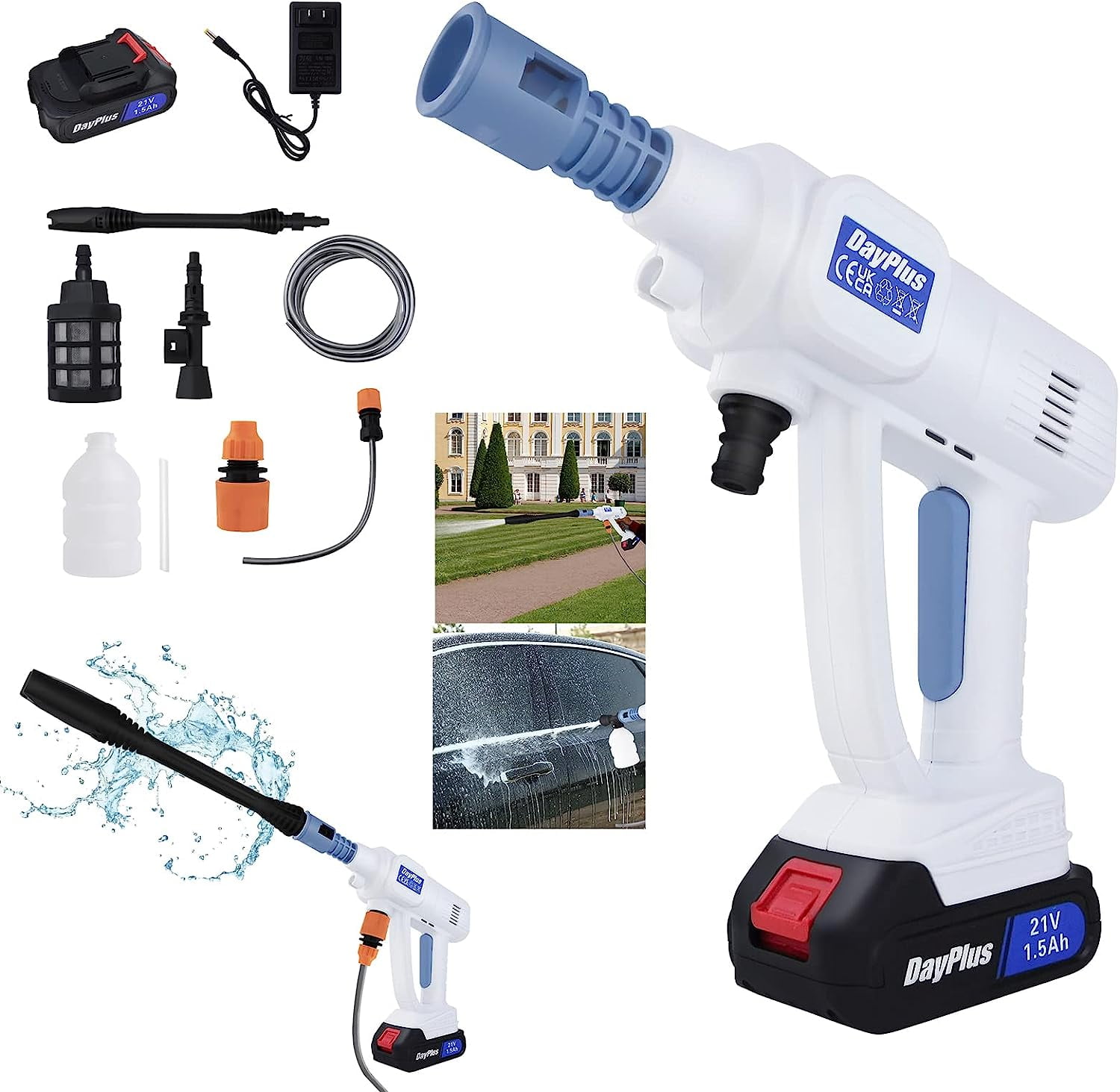 Cordless Pressure Washer, Portable Power Cleaner with 21V 1.3Ah Battery ...