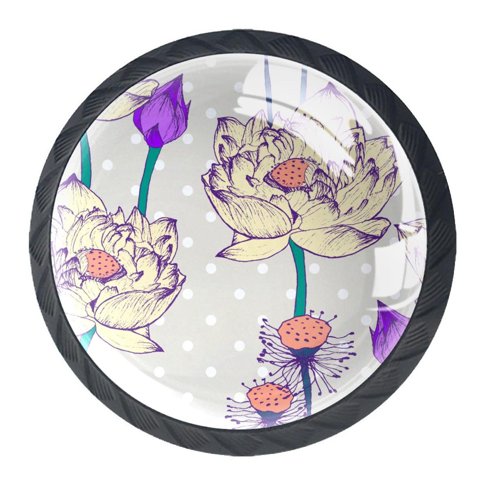 4 Pcs Lotus Flower and Dots Knobs for Kitchen Cabinet Cupboard Dresser ...