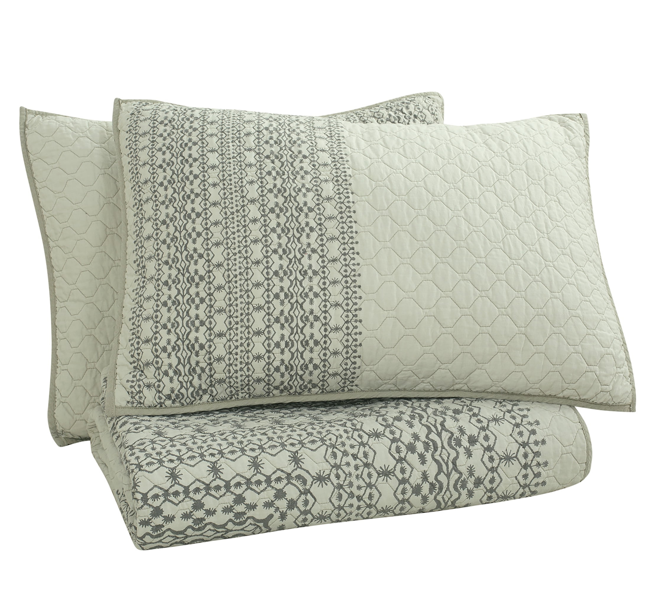 Full/Queen Quilt Set, Nikki Chu Gingko Interlaken 100% Cotton Quilt and ...
