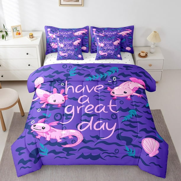 YST Kawaii Axolotl Full Comforter Set 7 Piece,Cute Animal Bed in A Bag ...