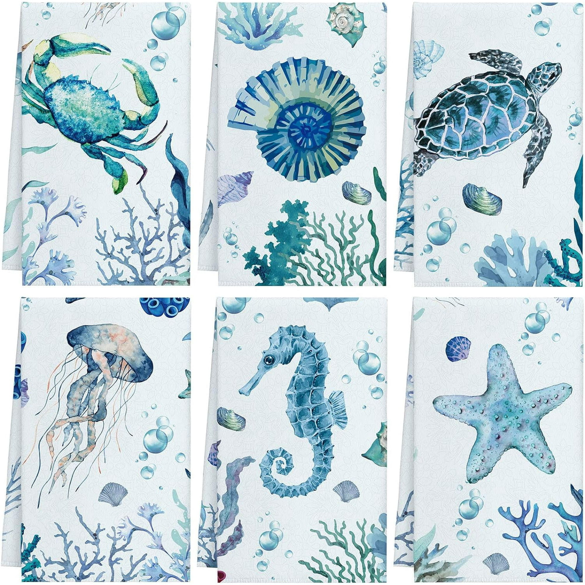 Click here for Salafire 6 Pcs Ocean Themed Kitchen Towels Cute Be... prices