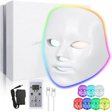SUWU Blue Red Light Therapy Mask for Face with 7 LED Colors, Collagen ...