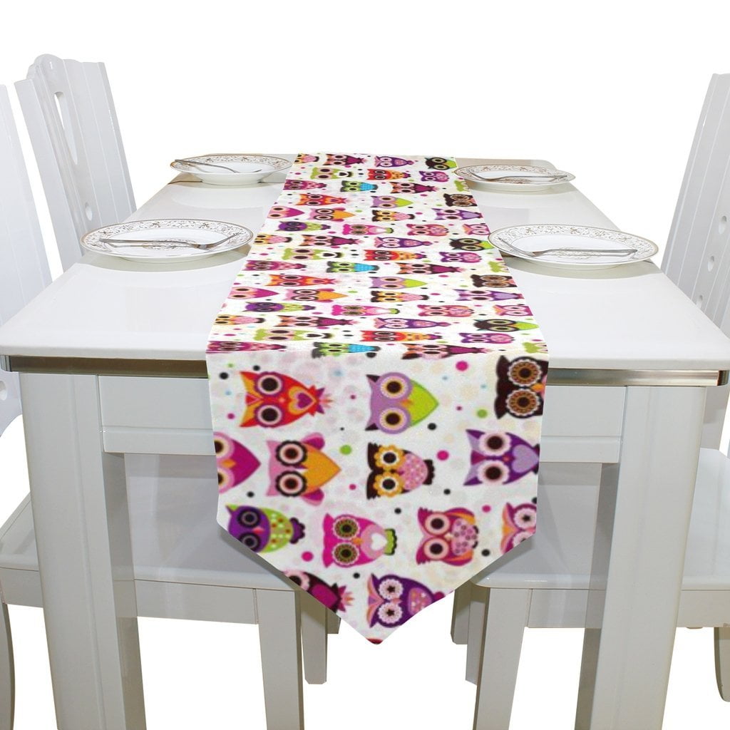 POPCreation Cartoon Cute Owl Table Runner 13x90 Inches White Table Top ...