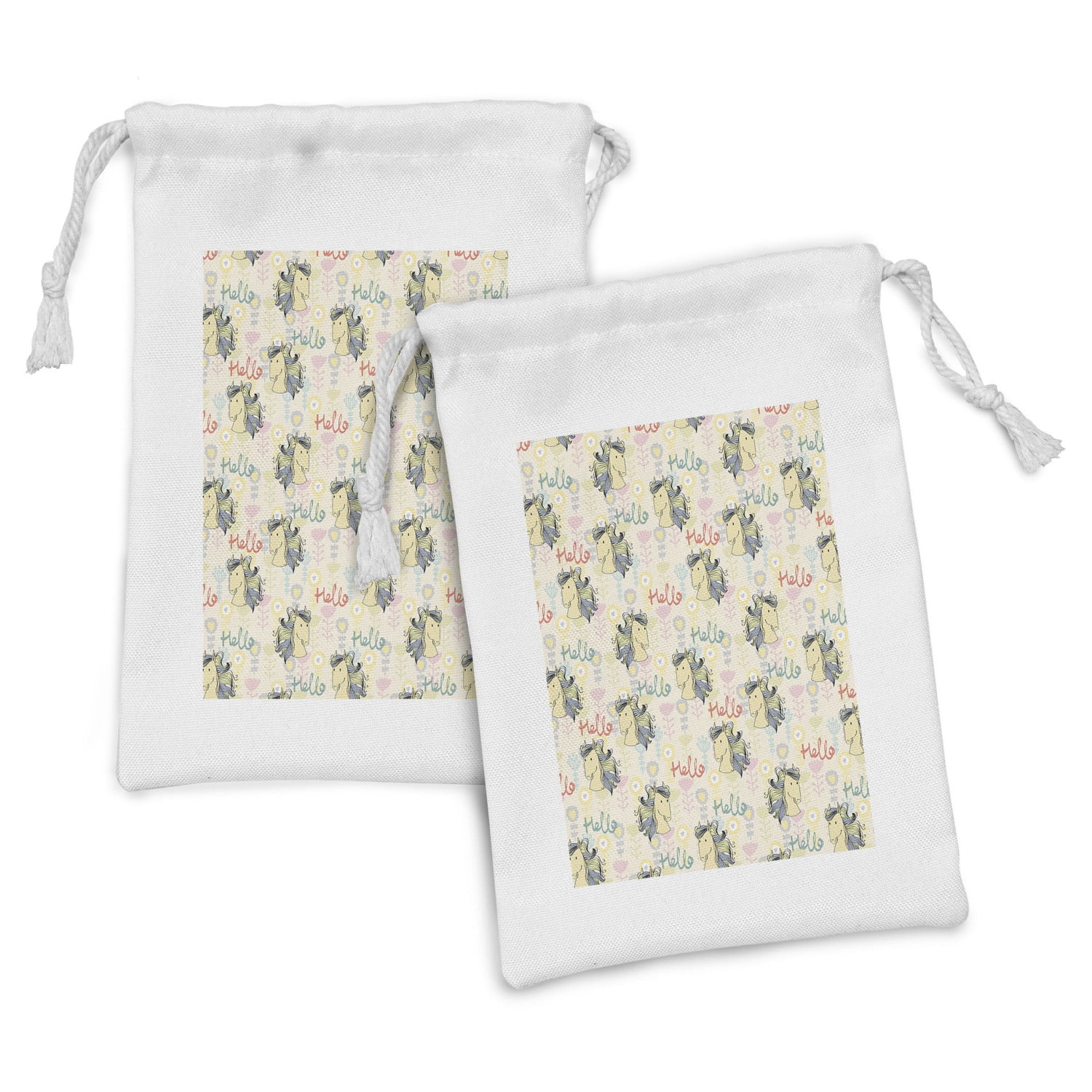 Hello Fabric Pouch Set of 2, Hand Drawn Like Calligraphy and Horse ...