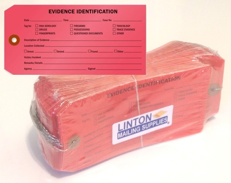 "EVIDENCE IDENTIFICATION" Tag, 6.25" x 3.125" Durable Red Cardstock ...