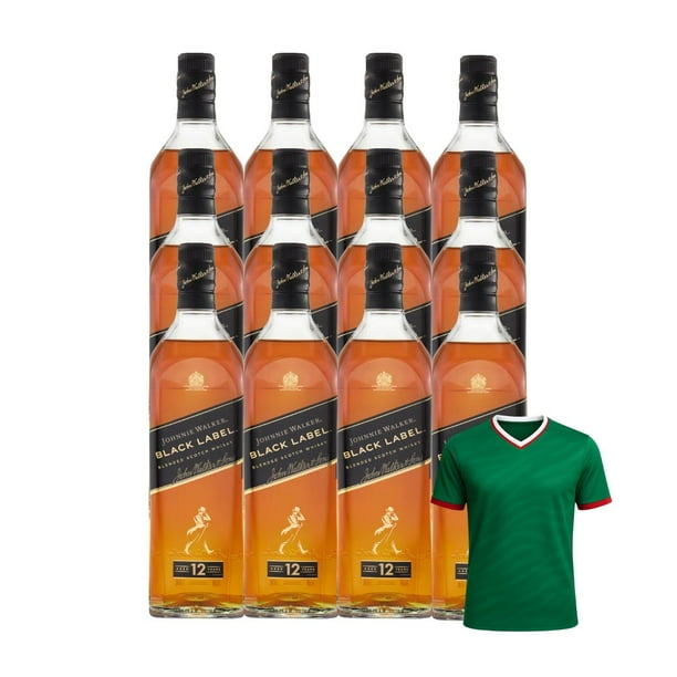 12 Whisky Johnnie Walker Blend Black Label 1 L + Jersey Verde | Walmart ...