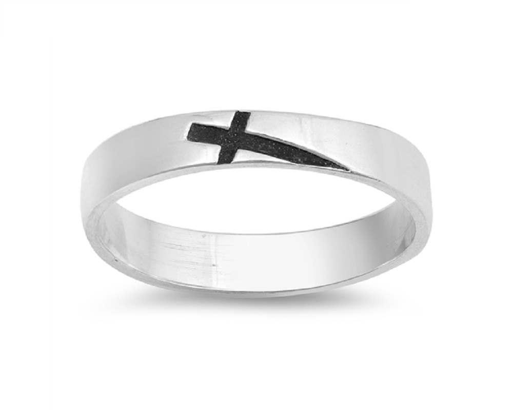 Polished Sterling Silver Tilted Cross Band Ring - Walmart.com