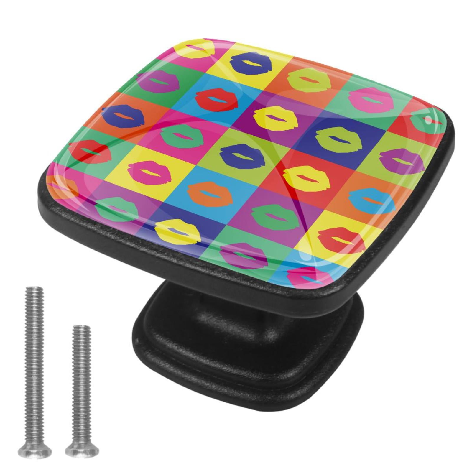4 Pcs Cabinet Handle Drawer Pulls Pop Art Lips Knobs with Screws Square ...