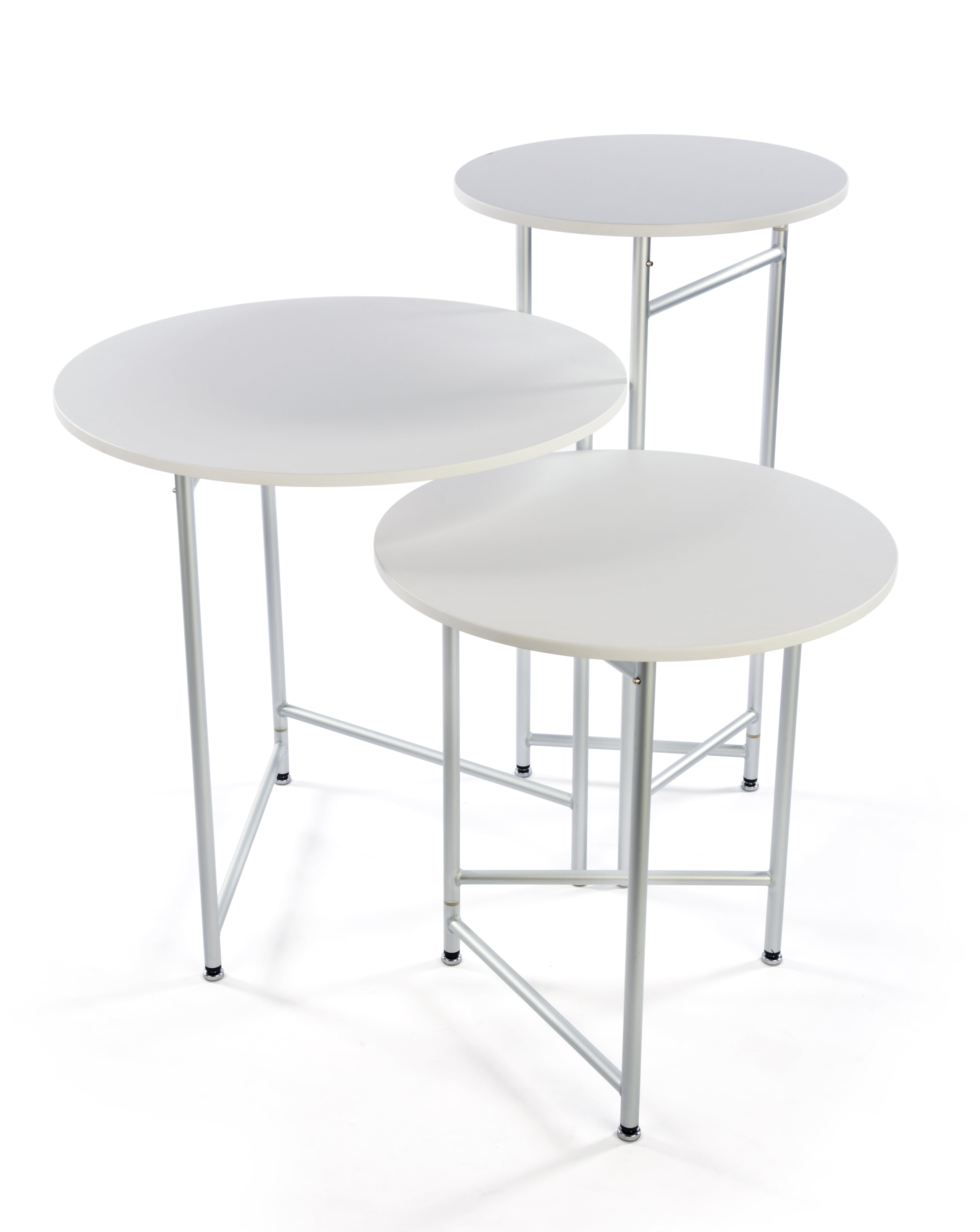 Set of 3 Folding Portable Tables, Round, 1 Small, 1 Medium, 1 Large ...