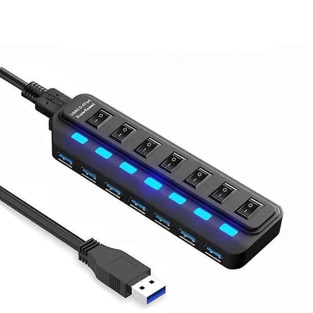 Hub USB de 7 puertos, hub de datos USB 3.0 con interruptores de encendido y apagado individuales ...