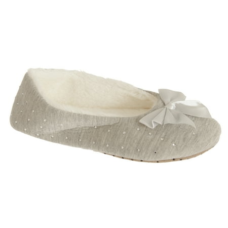 Slumberzzz Womens Slip On Diamante Slippers With Bow | Walmart Canada