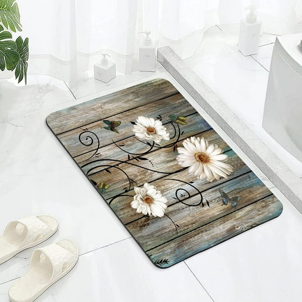 Supretrozo Rustic Daisy Bathroom Rug Mat Non Slip Floor Mat ...