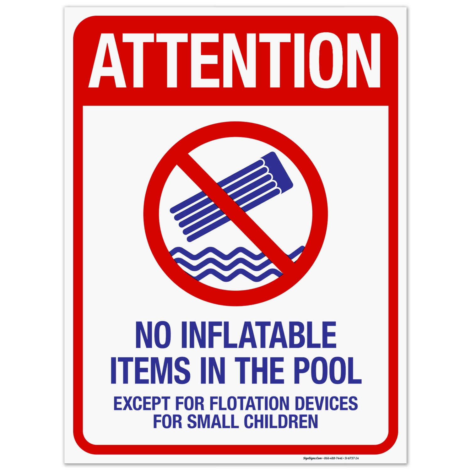 Attention No Inflatable Items In The Pool Sign, Pool Sign, 10x10 Vinyl ...