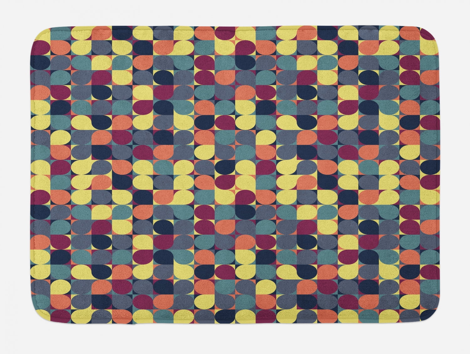 Retro Bath Mat, Pastel Color Circular Shapes in Squares Mosaic Pattern ...