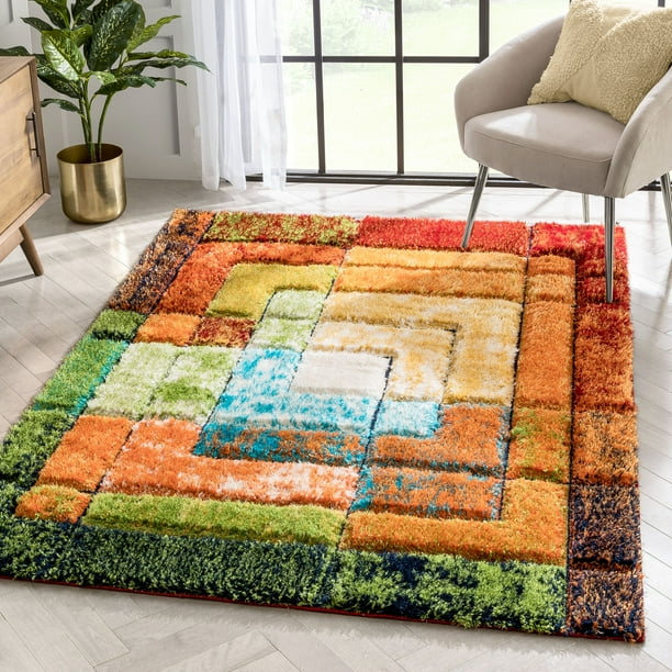 Well Woven Kizi Multi Abstract Geometric 3D Textured Shag Area Rug 8x10 ...
