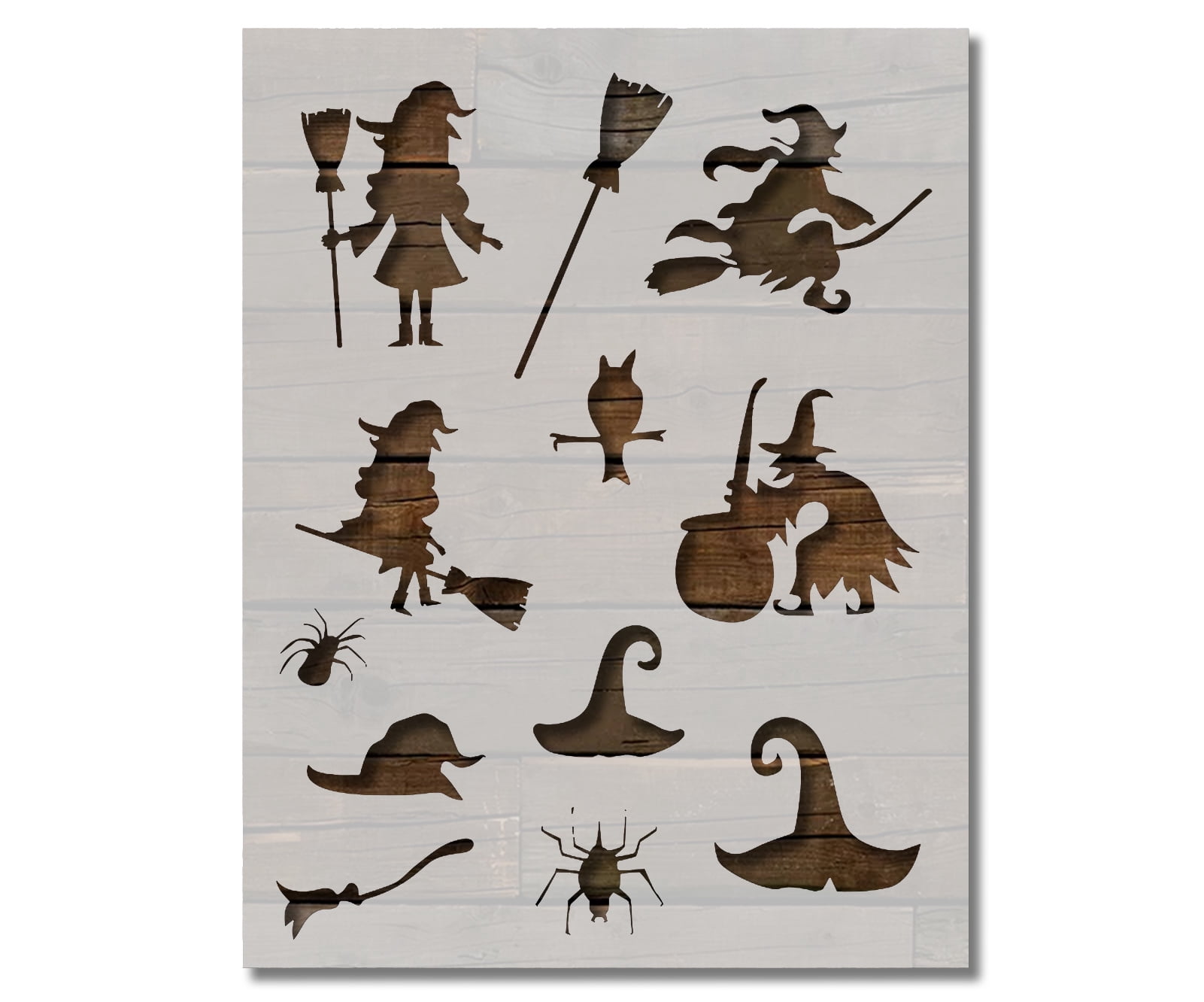 Halloween Witch Hats Brooms Spiders Stencil Template Reusable 8.5 x 11 ...