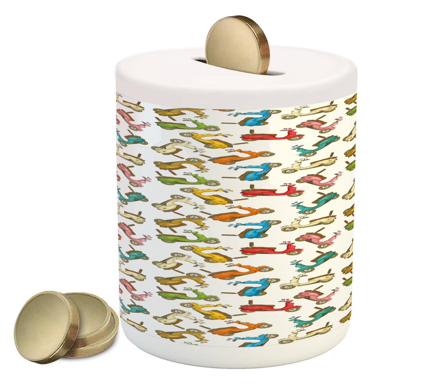 Motorcycle Piggy Bank, Famous Moped Bikes in Cartoon Style and ...