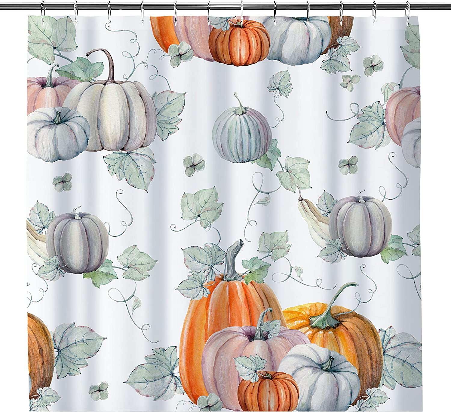 Autumn Fall Shower Curtain Set Pumpkin Farm Truck Leaves Thanksgiving