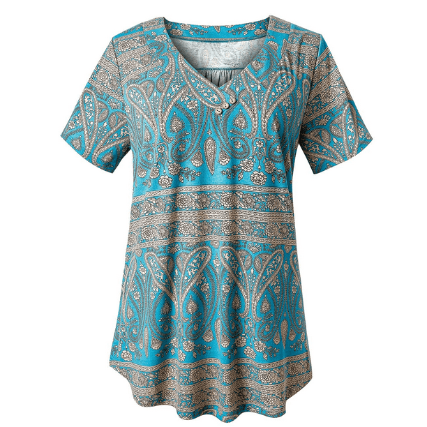 A Jesdani Womens Plus Size Short Sleeve Henley Shirt V Neck Floral