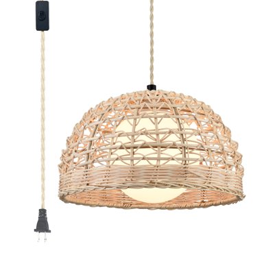 LEDET 15.7 in. Beige White Ceiling Light Rattan Weaving Shade Home ...