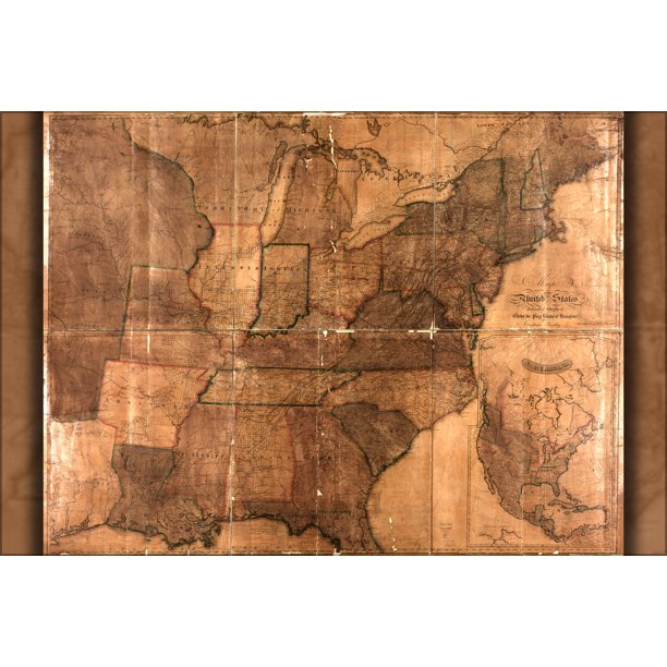24"x36" Gallery Poster, Map of the United States 1825 - Walmart.com