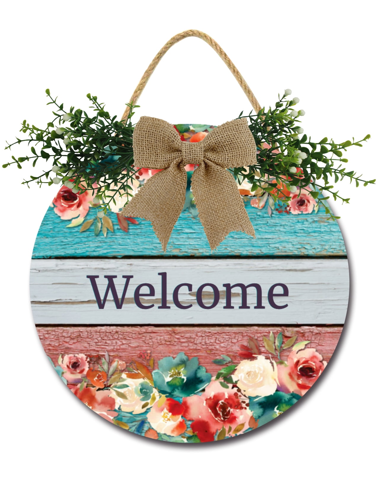 Welcome Door Sign Home Decor Round Wood Wreaths Wall Hanging Sign ...