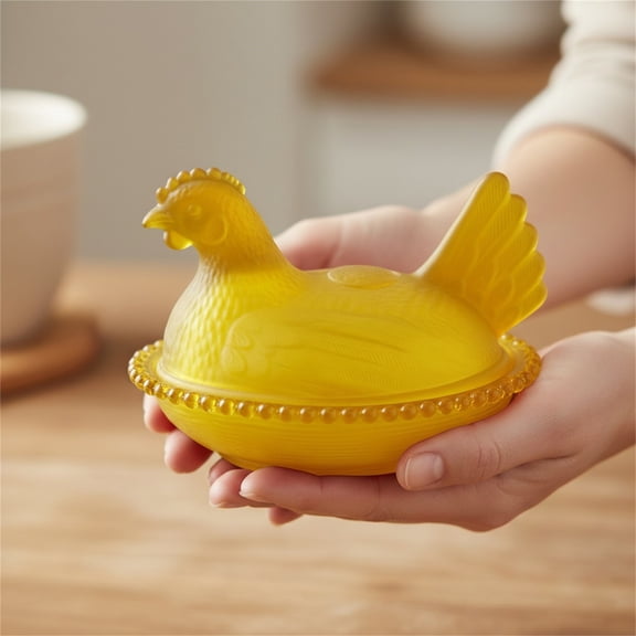 Glass Hen on Nest Candy Dish with Lid, Multi-Color Hen-Shaped Crystal ...