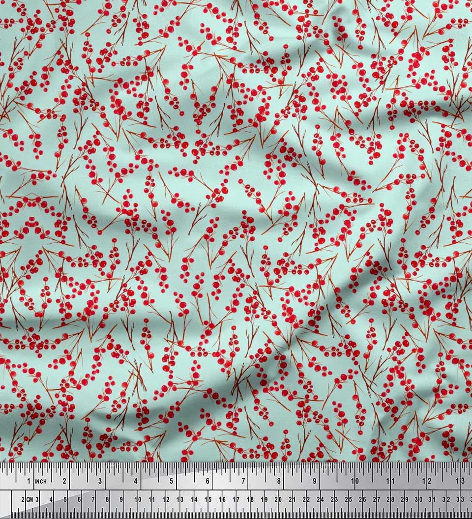 Soimoi Satin Silk Fabric Red Berries Fruits Fabric Prints by Yard 42 ...