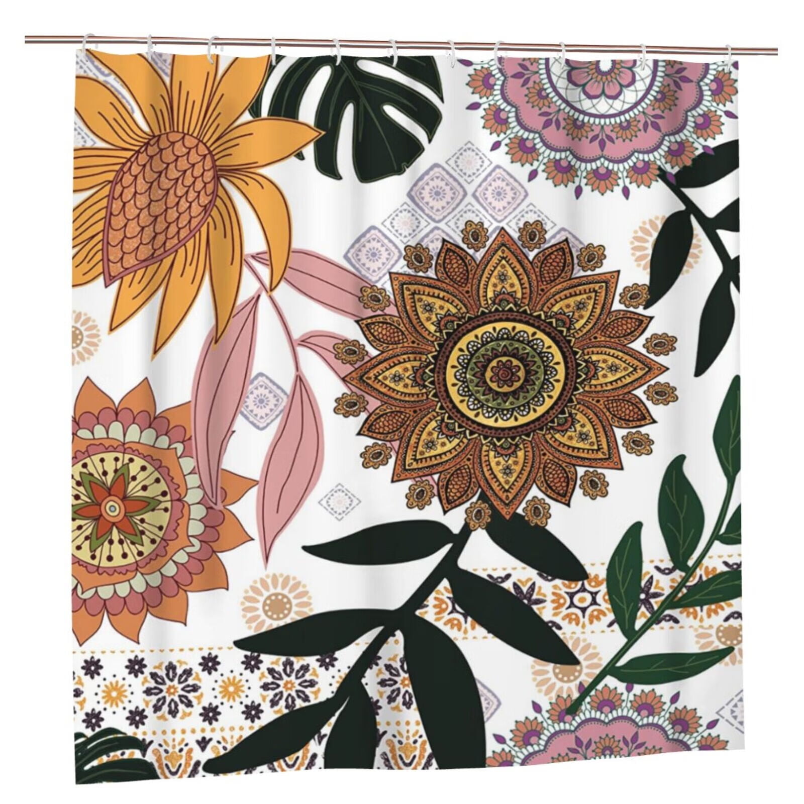 Joocar Boho Bohemian Floral Shower Curtain Retro Colorful Flowers