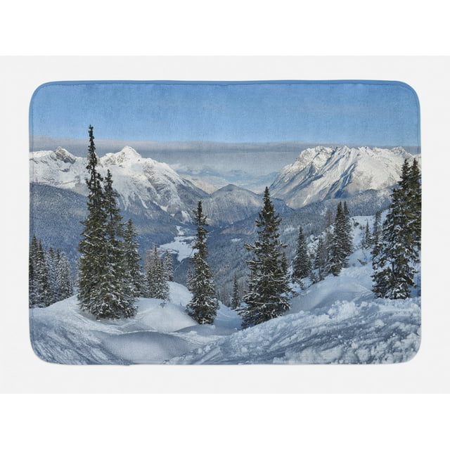 Winter Bath Mat, Epic Winter Landscape with Snowy Pine Trees in ...