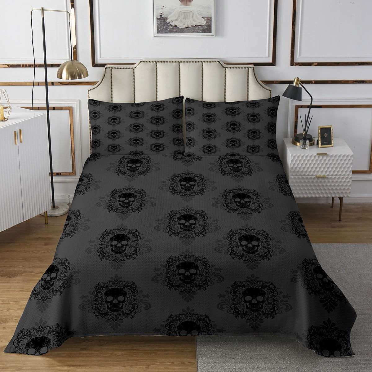 Click here for Yst Grey Black Damask Quilt Set For Boys  Sugar Sk... prices