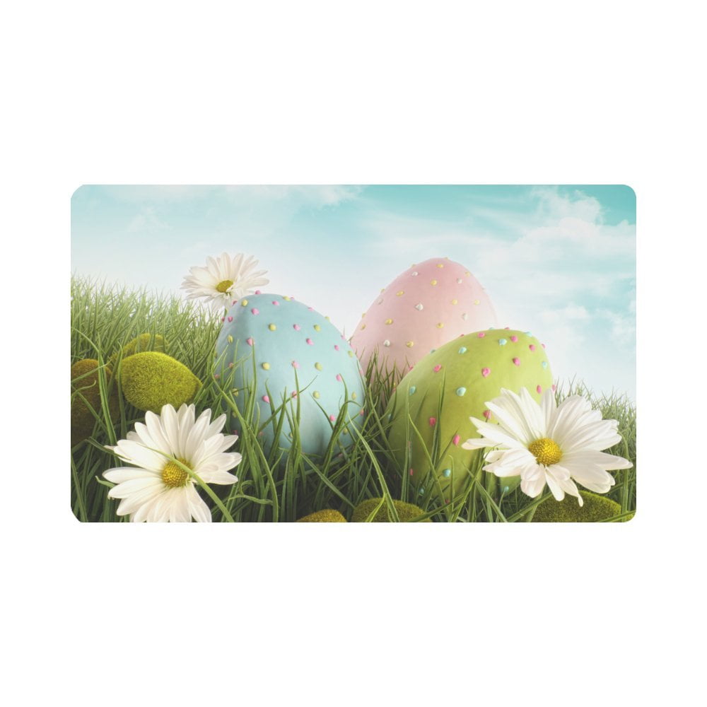 MKHERT Happy Easter Decoration Easter Eggs Daisies Doormat Rug Home ...