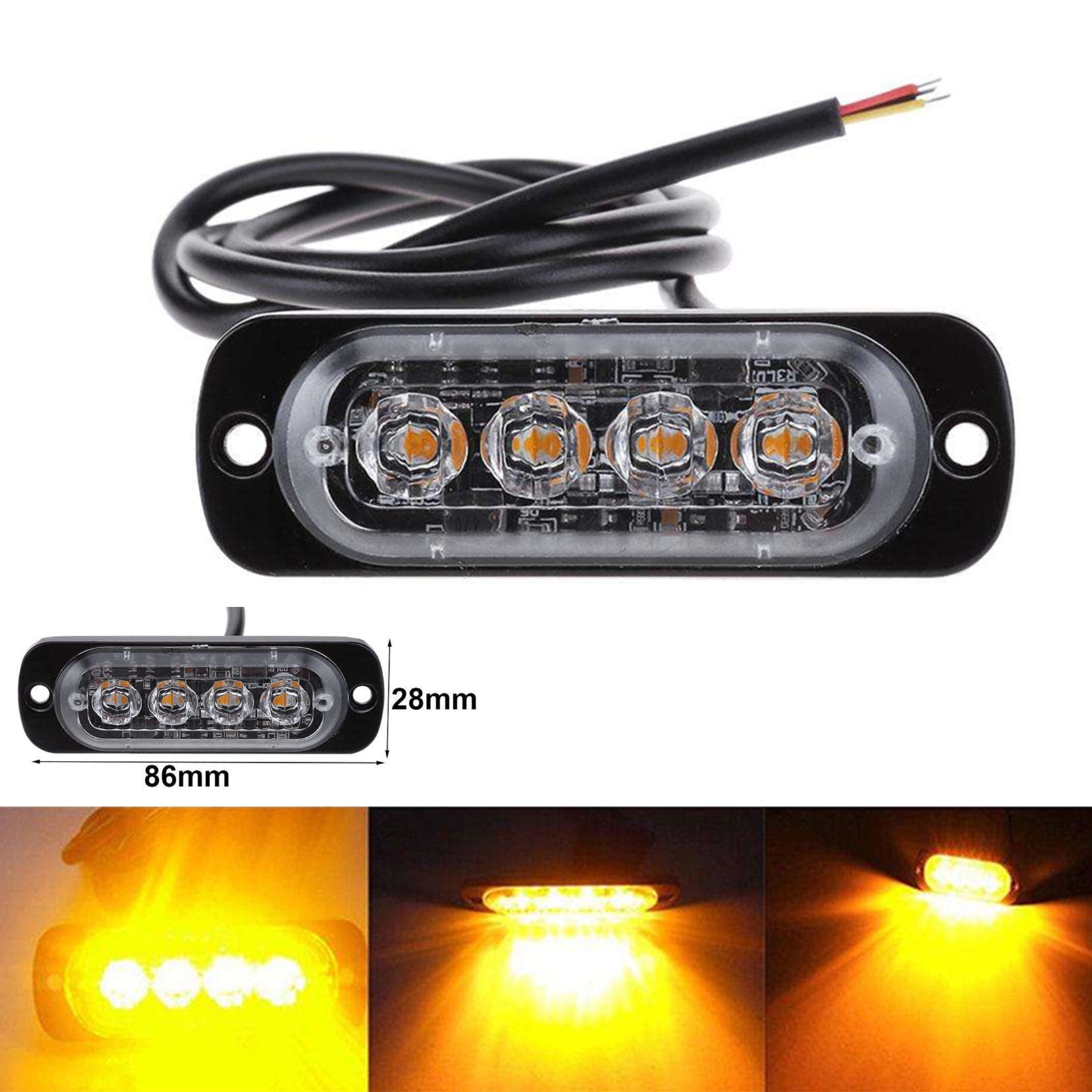 Veecome 12V- 24V Warning Light 4 LED Bar Car Truck Strobe Flash ...