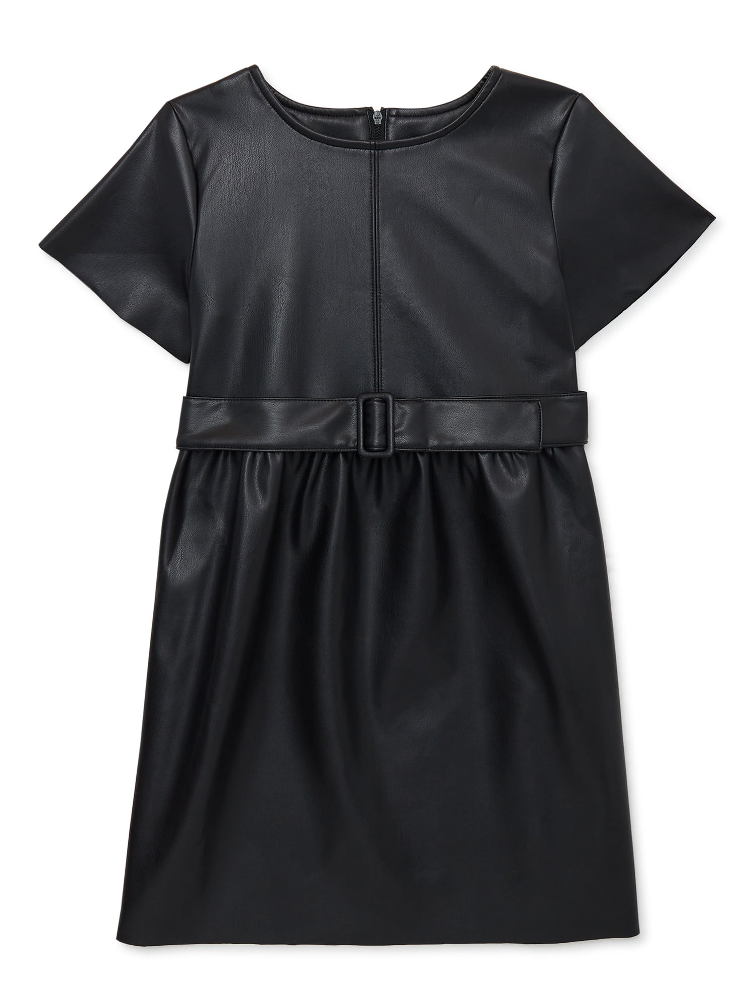 Wonder Nation Girls Short Sleeve Pleather Dress, Sizes 4-18 & Plus ...